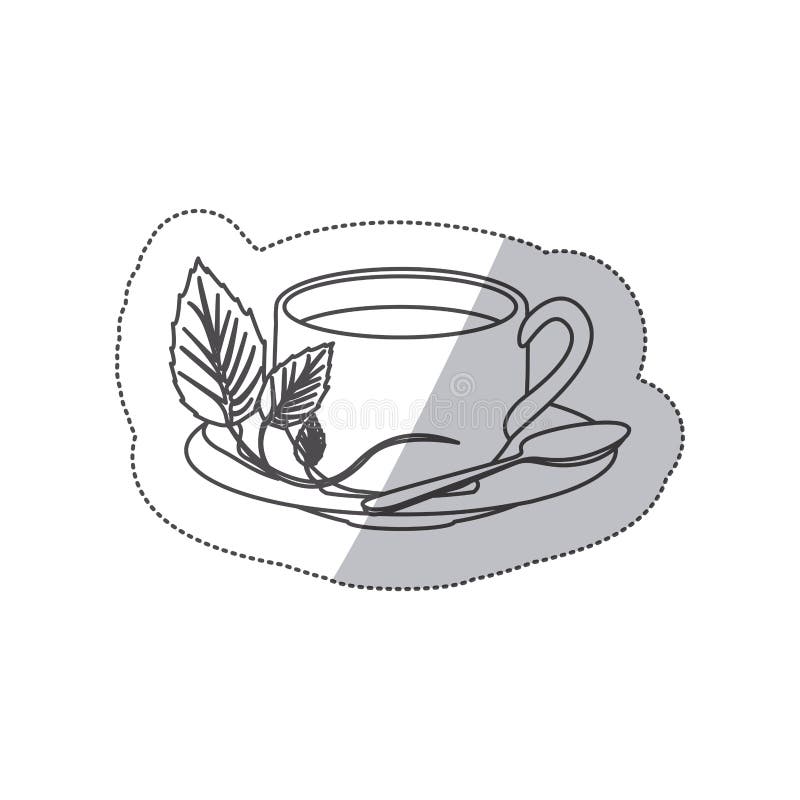 Sticker Grayscale Contour of Hot Cup of Tea Stock Illustration ...