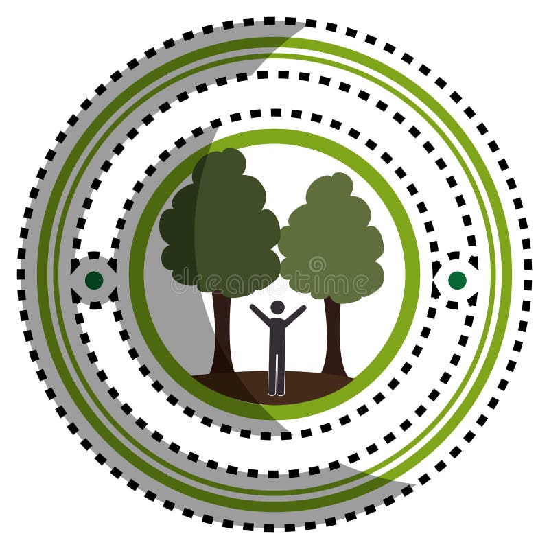 Sticker Green Circular Frame With Man In Nature With Trees Stock Vector ...