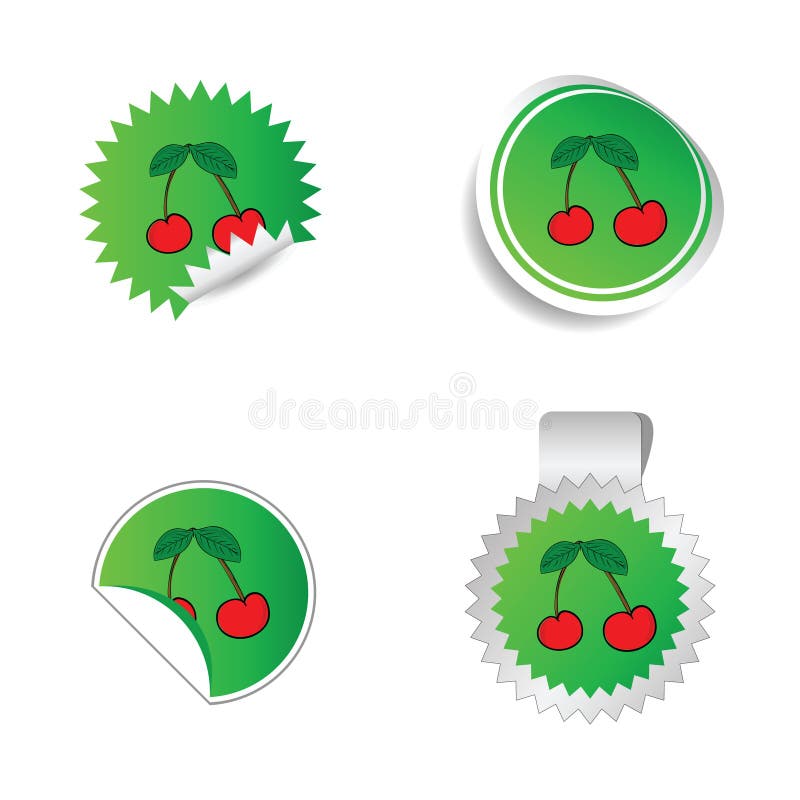 Sticker Green Color with Red Cherry Vector Stock Vector - Illustration ...