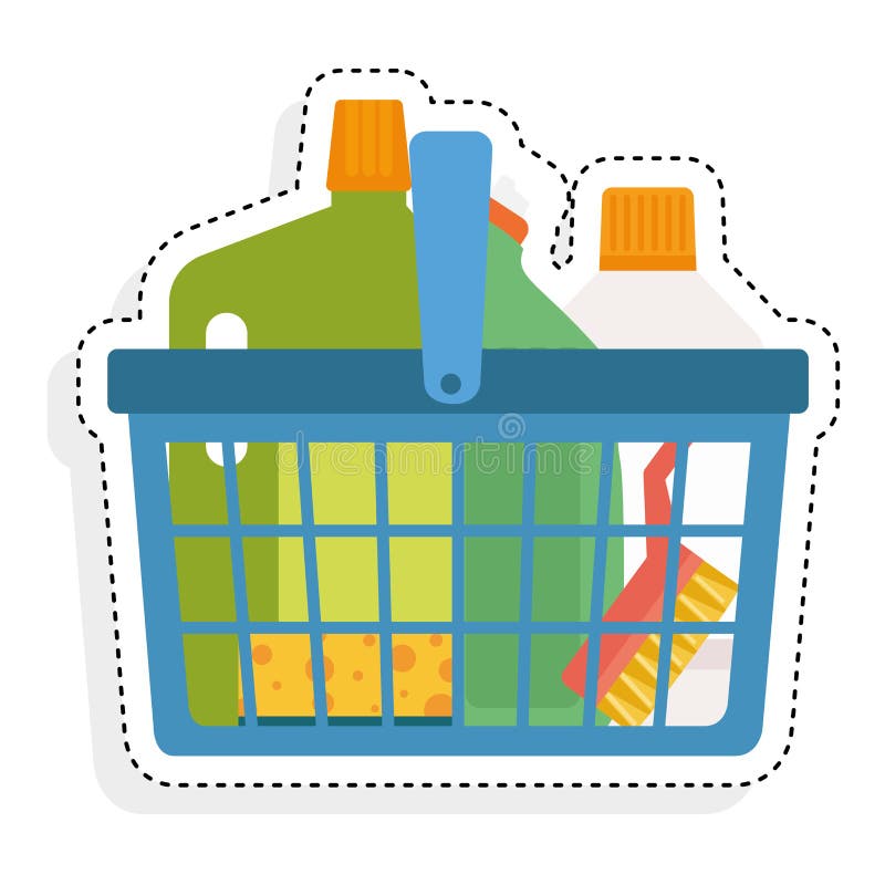 Sticker of a Grocery Shopping Basket Stock Vector - Illustration of ...
