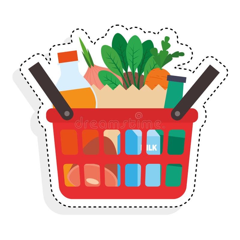 Sticker of a Grocery Shopping Basket Stock Vector - Illustration of ...