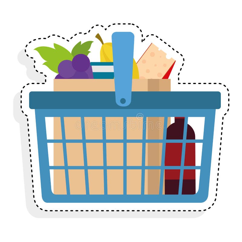 Sticker of a Grocery Shopping Basket Stock Vector - Illustration of ...