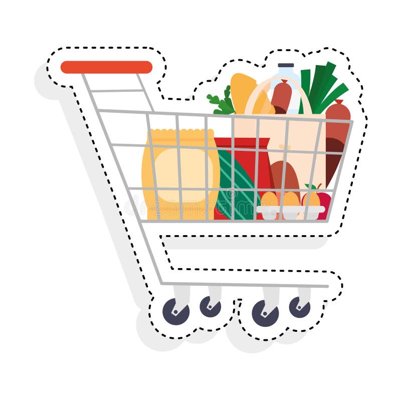 Sticker of a Grocery Shopping Cart Stock Vector - Illustration of ...