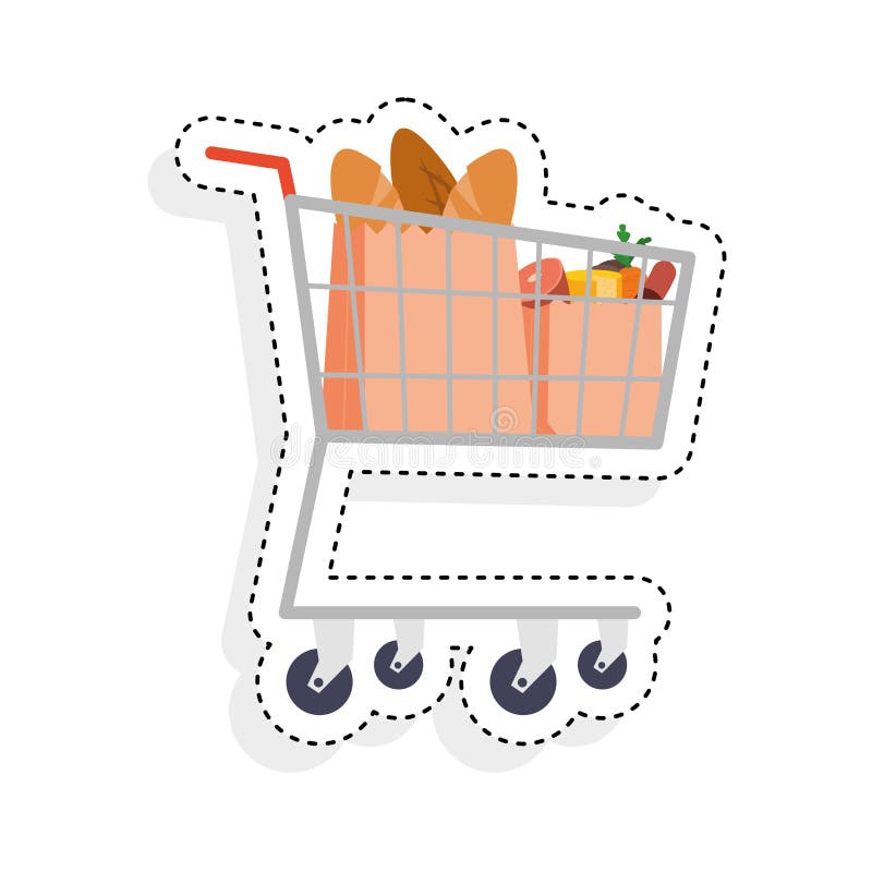 Sticker of a Grocery Shopping Cart Stock Vector - Illustration of store ...