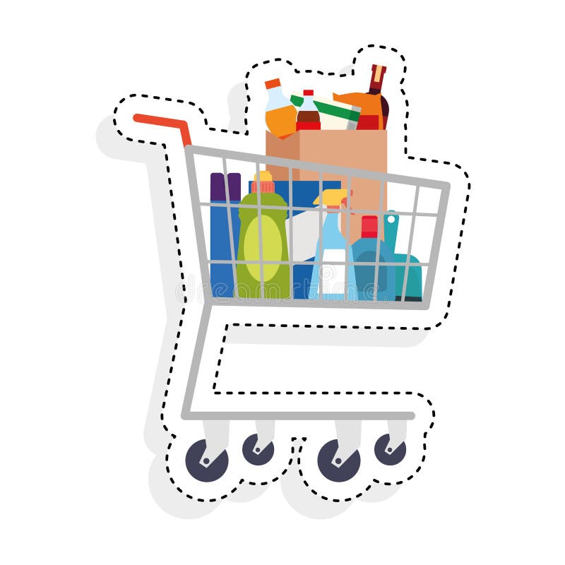 Sticker of a Grocery Shopping Cart Stock Vector - Illustration of ...