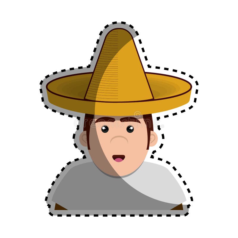 Sticker Half Body Man Mexican with Hat Stock Vector - Illustration of ...