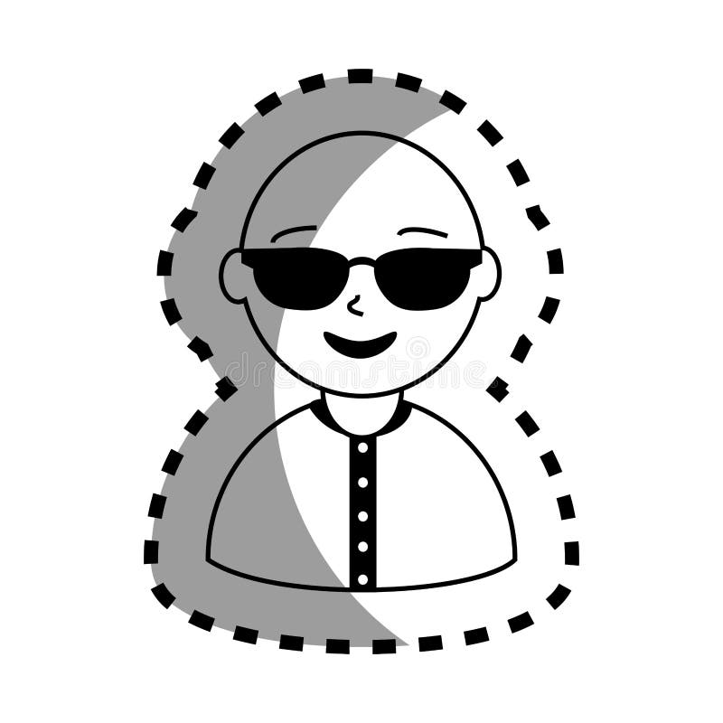 Sticker with Half Body Man Monochrome with Sunglasses and Bald Stock ...