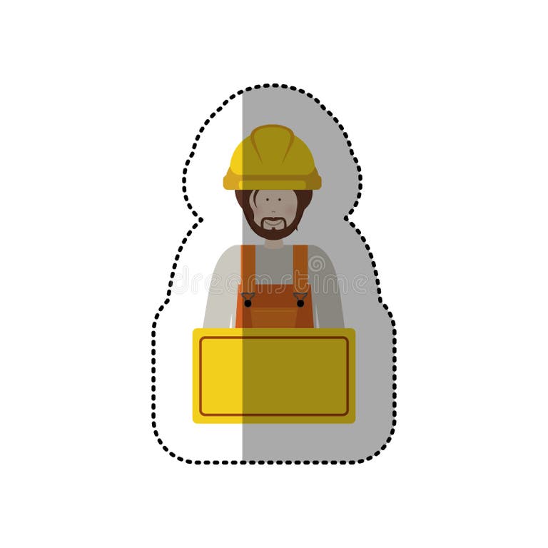 Sticker Half Body Worker with Toolkit and Palque Stock Vector ...