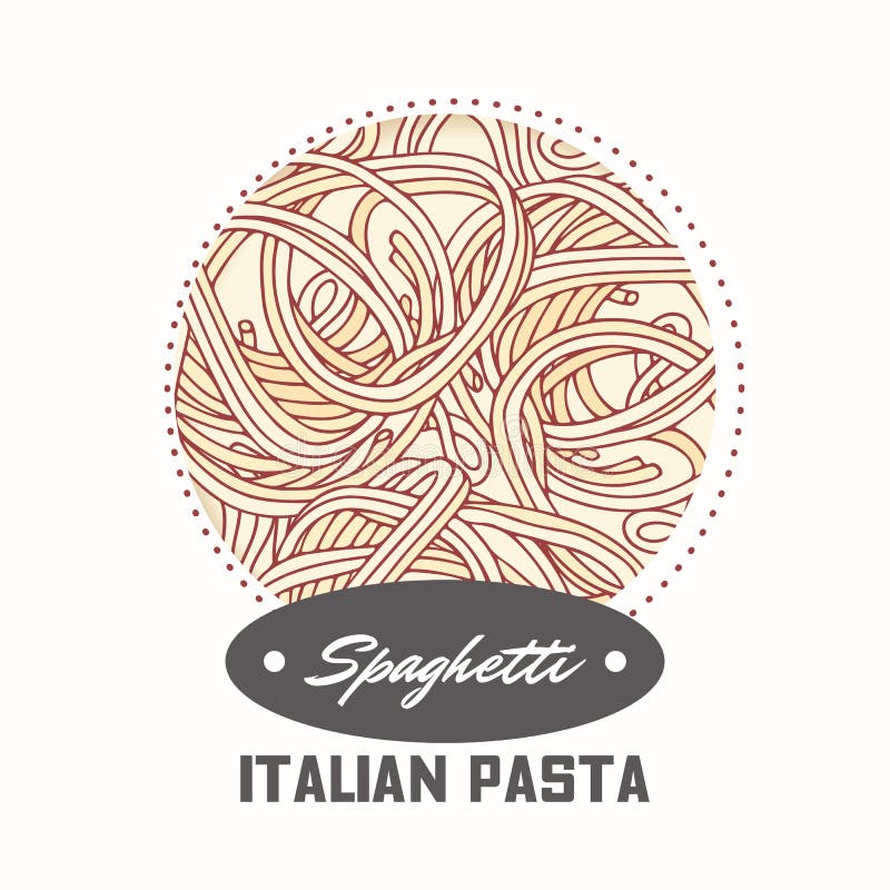 Sticker with Hand Drawn Pasta Spaghetti Isolated on White. Template for ...