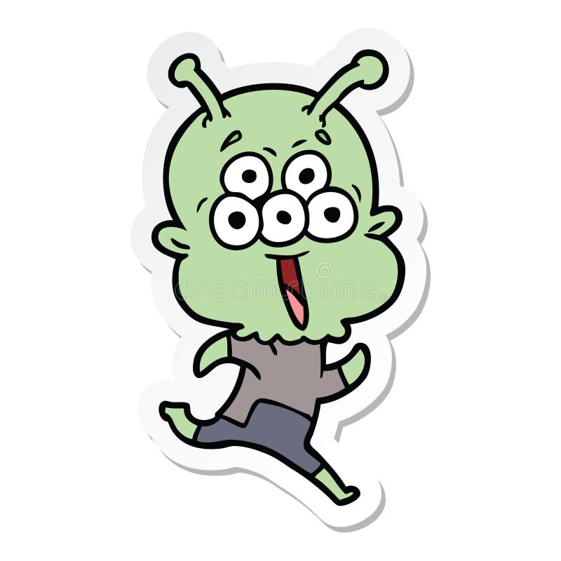 Sticker of a Happy Cartoon Alien Running Stock Vector - Illustration of ...