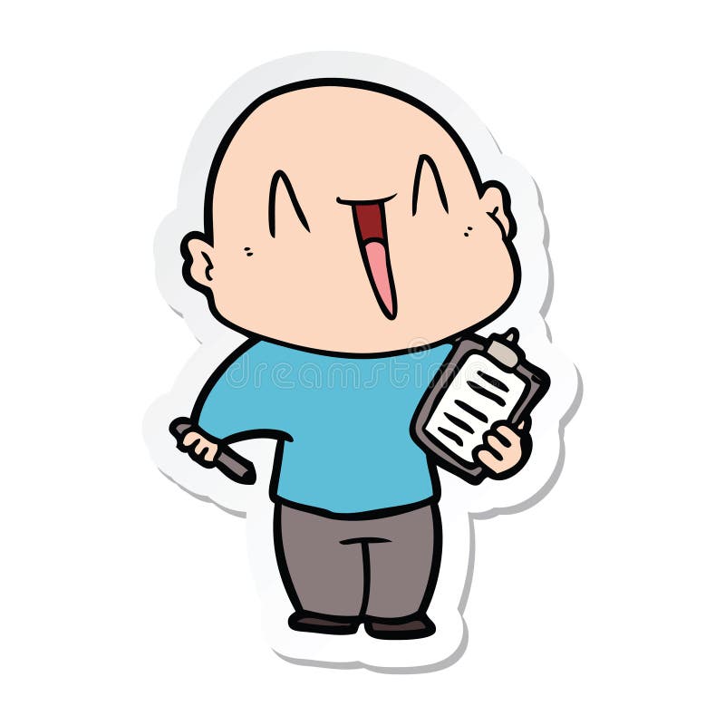 Sticker of a Happy Cartoon Bald Man Stock Vector - Illustration of ...