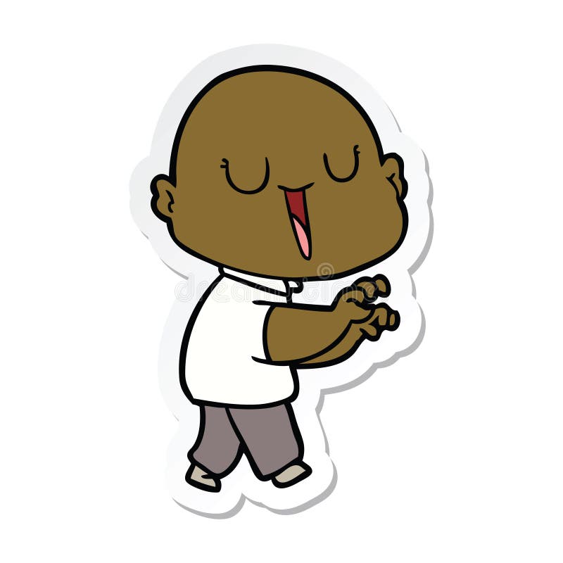 Sticker of a Happy Cartoon Bald Man Stock Vector - Illustration of hand ...