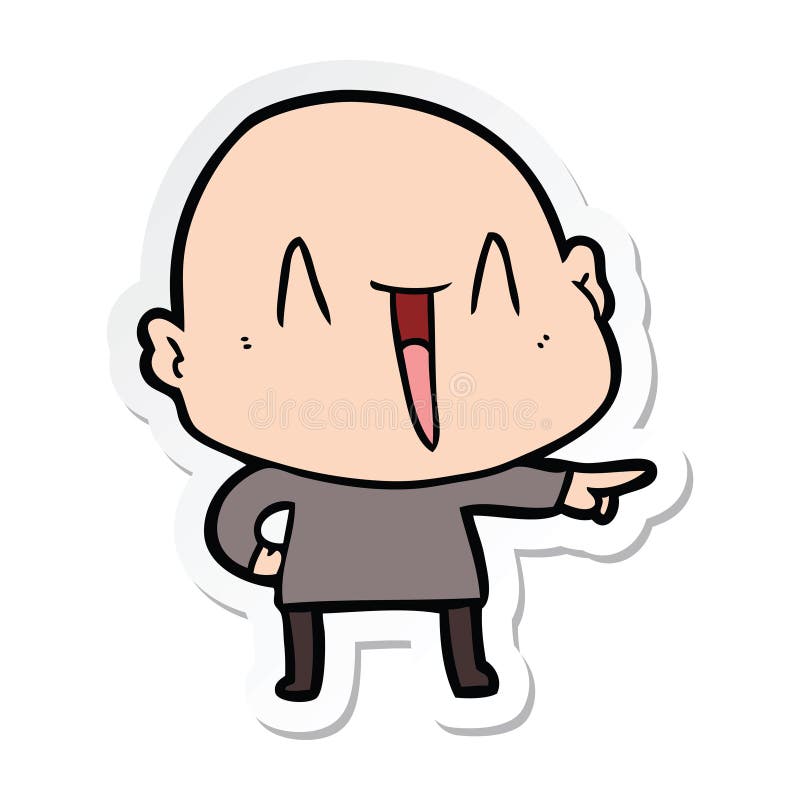 Sticker of a Happy Cartoon Bald Man Stock Vector - Illustration of ...