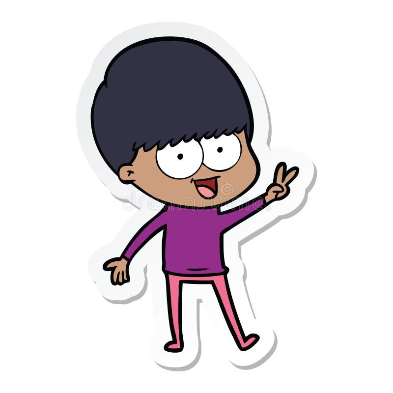 Sticker of a Happy Cartoon Boy Waving Stock Vector - Illustration of ...