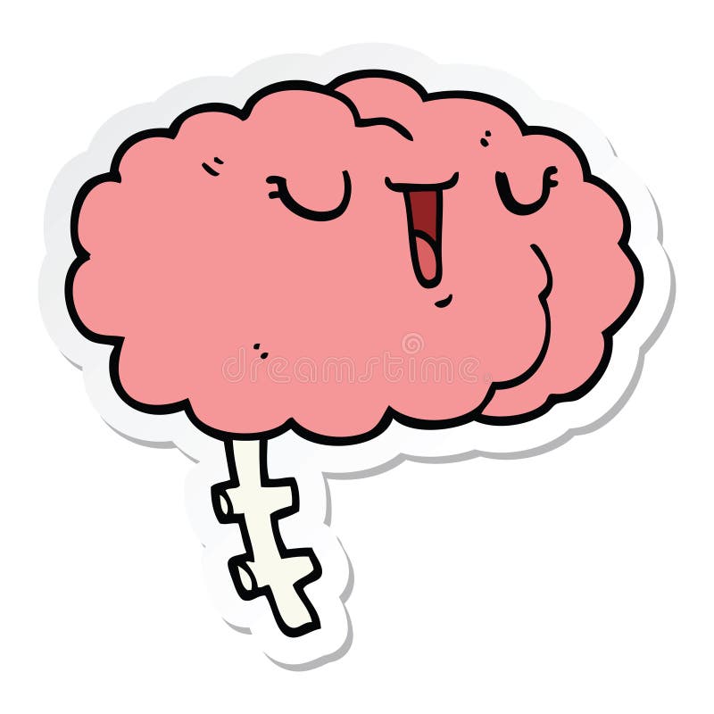 Sticker of a Happy Cartoon Brain Stock Vector - Illustration of retro ...