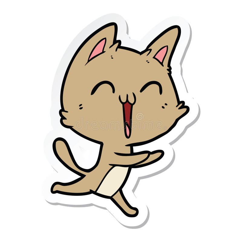 Sticker of a Happy Cartoon Cat Meowing Stock Vector - Illustration of ...