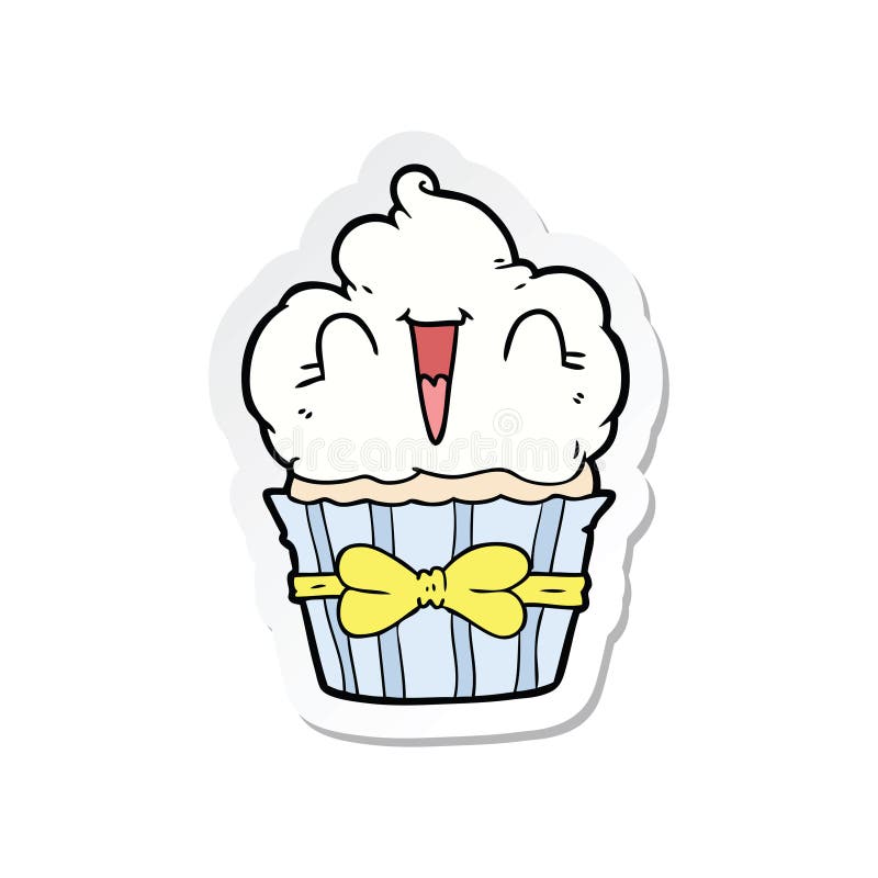 Sticker of a Happy Cartoon Cupcake Stock Vector - Illustration of retro ...