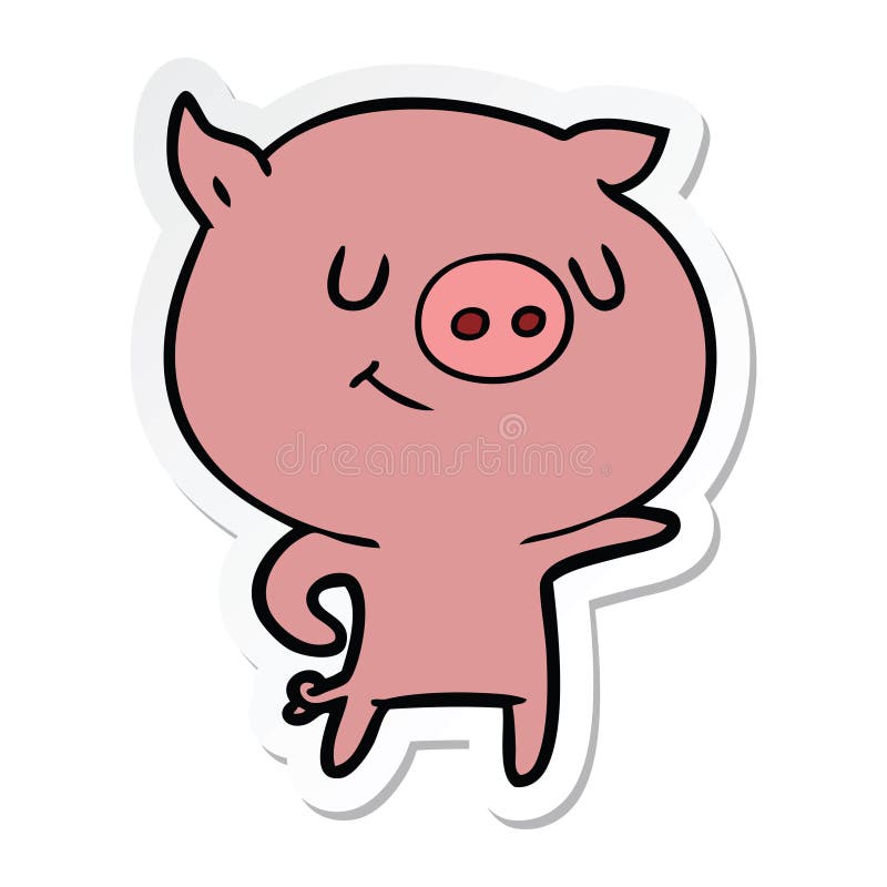 Sticker of a Happy Cartoon Pig Stock Vector - Illustration of drawing ...