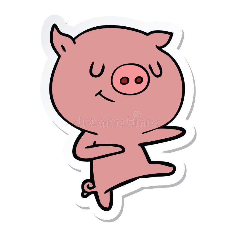 Sticker of a Happy Cartoon Pig Dancing Stock Vector - Illustration of ...
