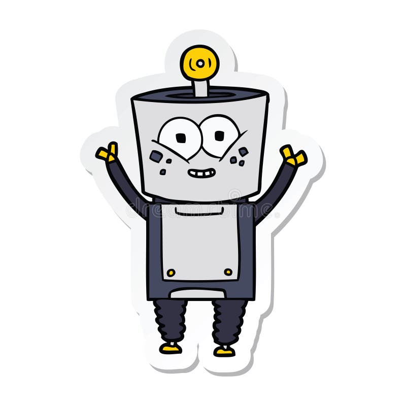 Sticker of a Happy Cartoon Robot Waving Hello Stock Vector ...