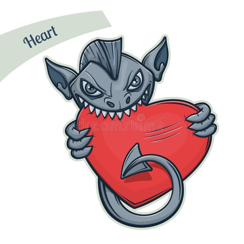 Sticker Heart stock vector. Illustration of gremlin, retro - 49111807