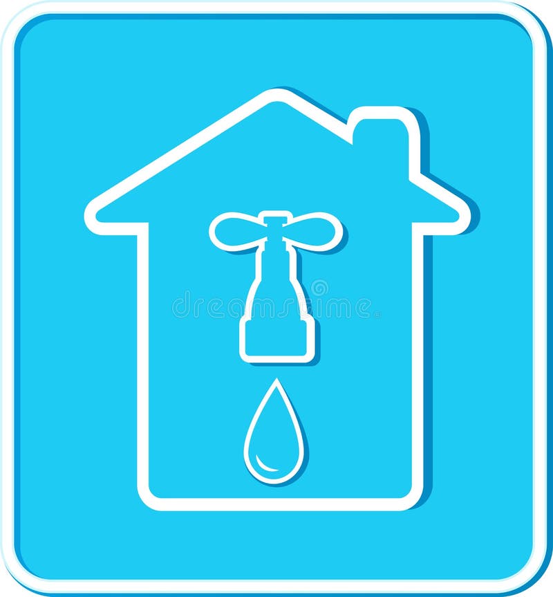Sticker with House, Tap and Water Drop Stock Vector - Illustration of ...