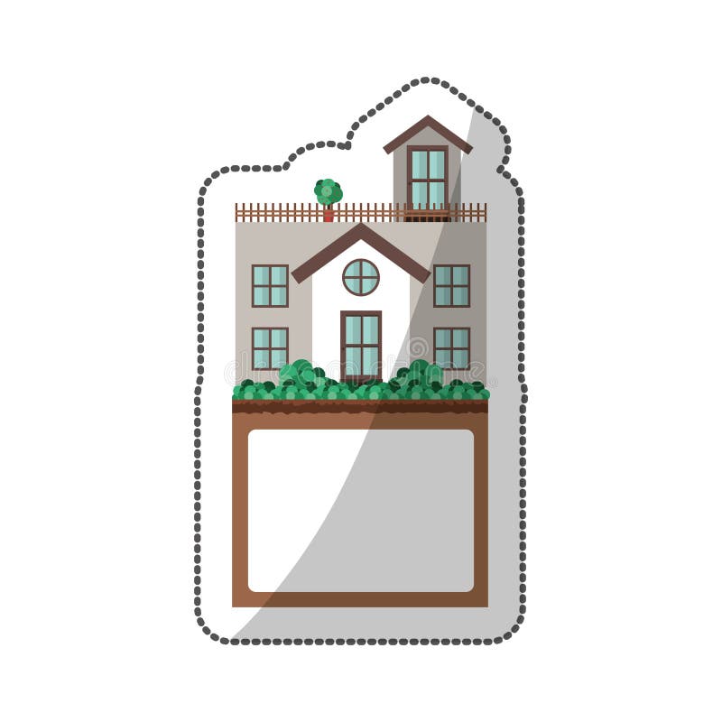 Sticker of House with Terrace and Label Stock Vector - Illustration of ...