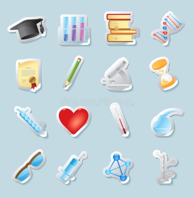 Sticker Icons for Science and Education Stock Vector - Illustration of ...