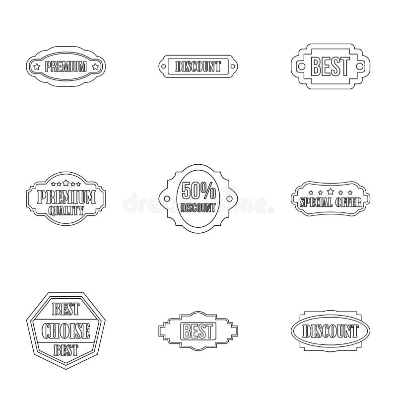 Sticker Icons Set, Outline Style Stock Vector - Illustration of quality ...