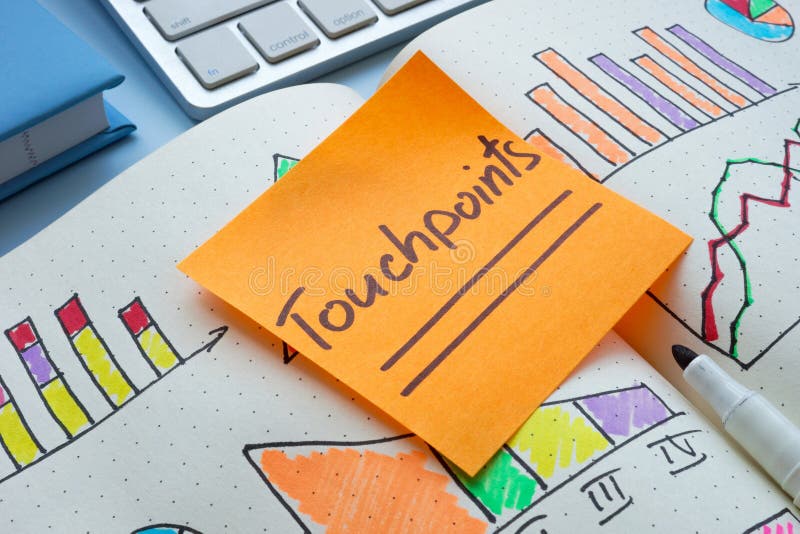 Sticker Labeled Touchpoints on an Open Notebook. Customer Journey and ...