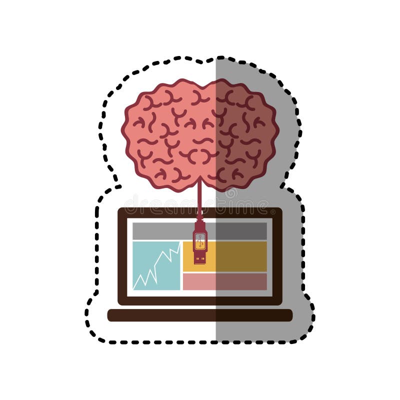 Sticker Laptop and Usb Connected To Brain Stock Illustration ...