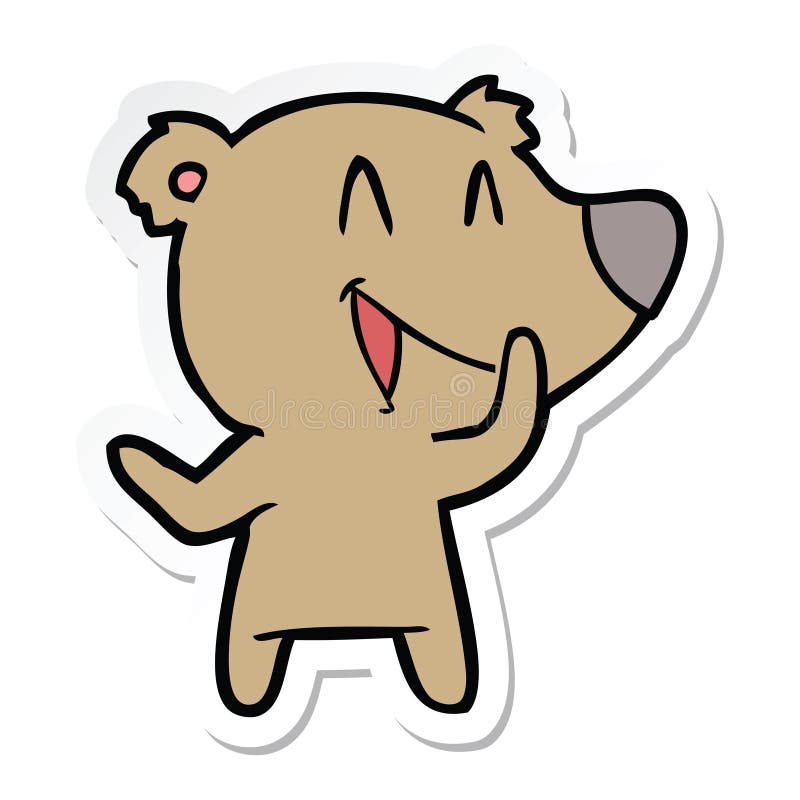 Sticker of a Laughing Bear Cartoon Stock Vector - Illustration of hand ...