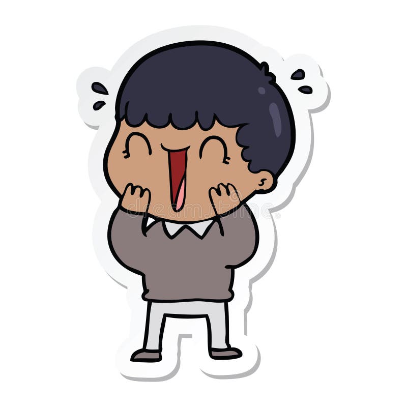 Sticker of a Laughing Cartoon Man Stock Vector - Illustration of hand ...