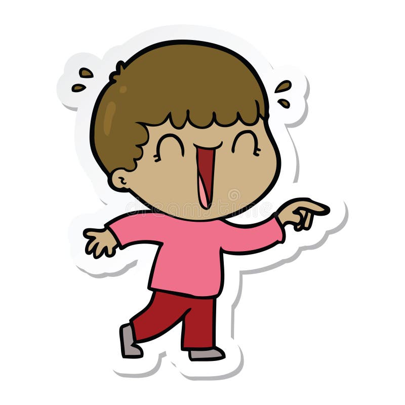 Sticker of a Laughing Cartoon Man Pointing Stock Vector - Illustration ...