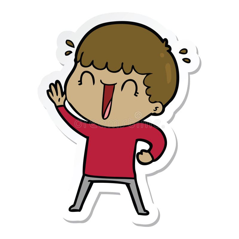 Sticker of a Laughing Cartoon Man Waving Stock Vector - Illustration of ...
