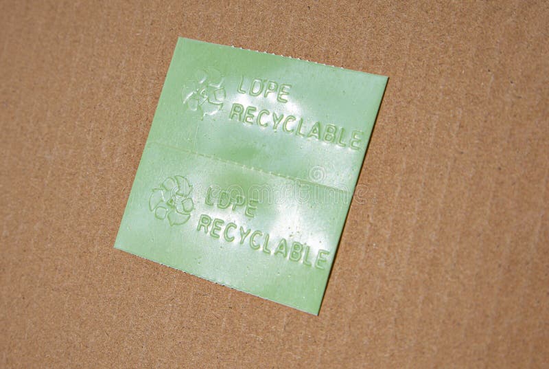 Sticker with 4-LDPE Plastic Recycling Logo on the Cardboard Packaging ...