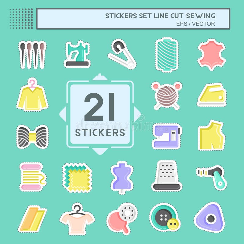 Sticker Line Cut Set Sewing. Suitable for Education Symbol. Simple ...