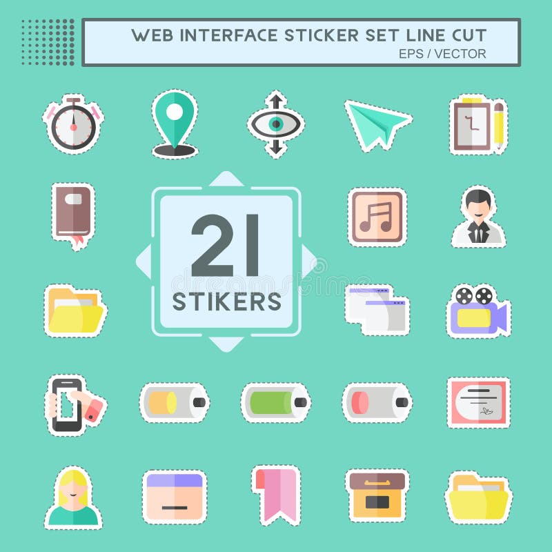 Sticker Line Cut Web Interface Set. Simple Design Editable. Design ...