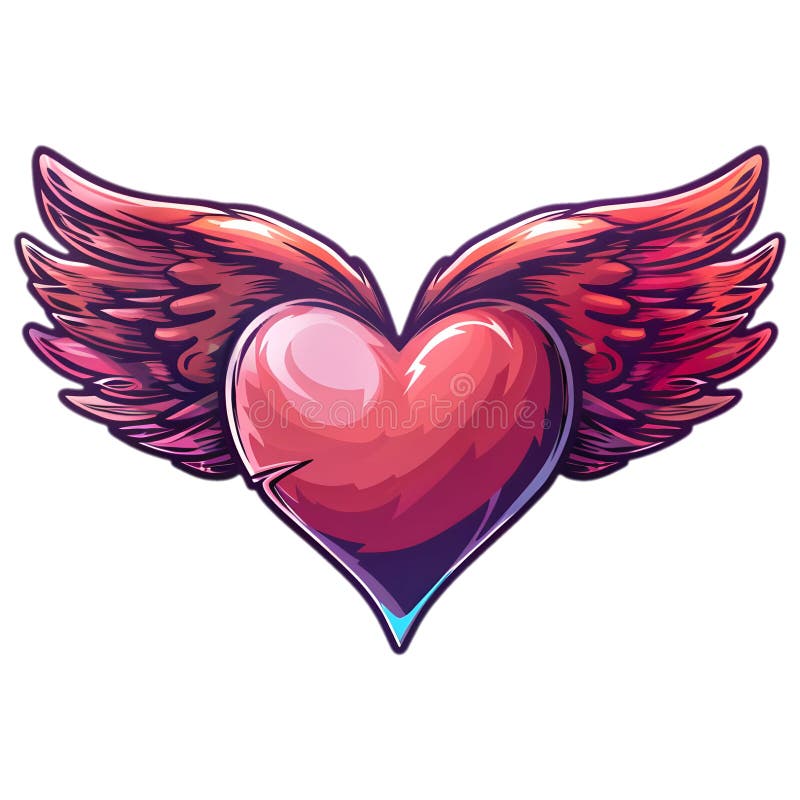 Sticker of a Love Heart with Wings on a Transparent Background - Ai ...