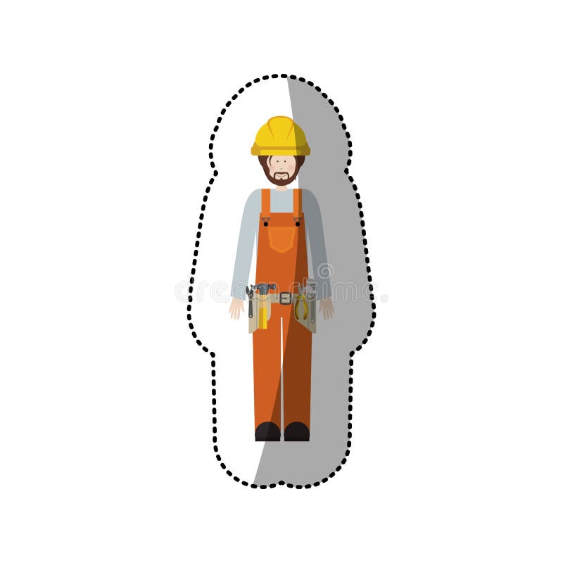 Sticker Man Worker with Toolkit and Helmet Stock Vector - Illustration ...
