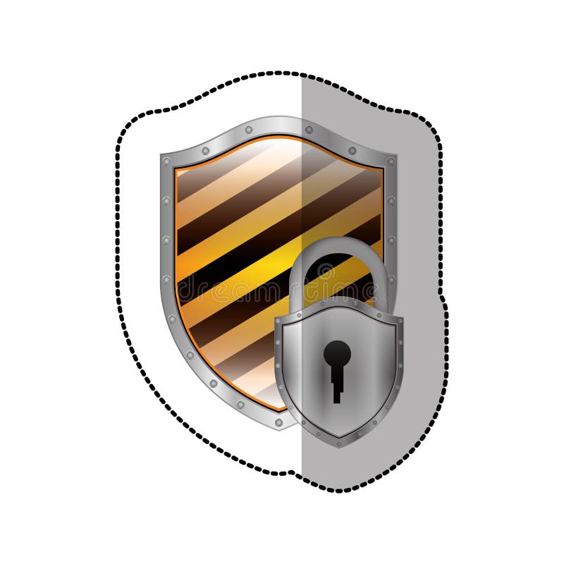 Sticker Metallic Shield with Diagonal Stripe and Padlock Stock ...