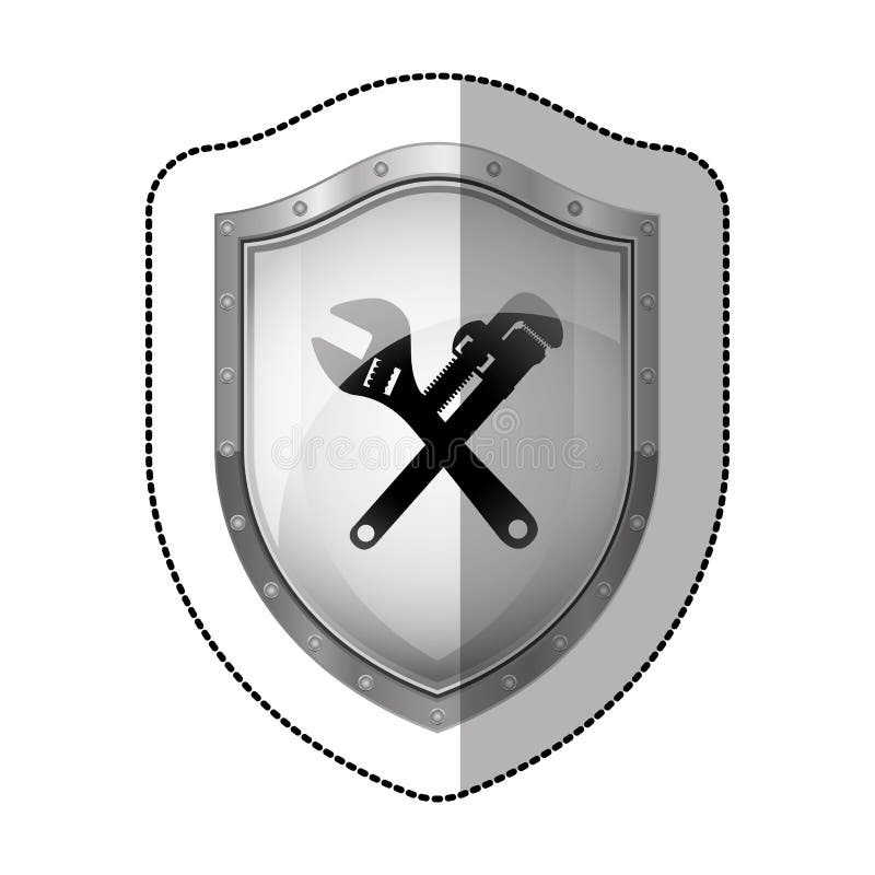 Sticker Metallic Shield with Silhouette Crossed Wrenches Stock ...
