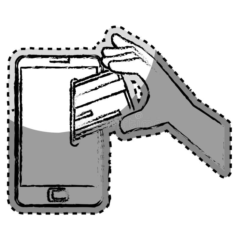 Sticker Monochrome Blurred with Cell Phone and Credit Card Stock Vector ...