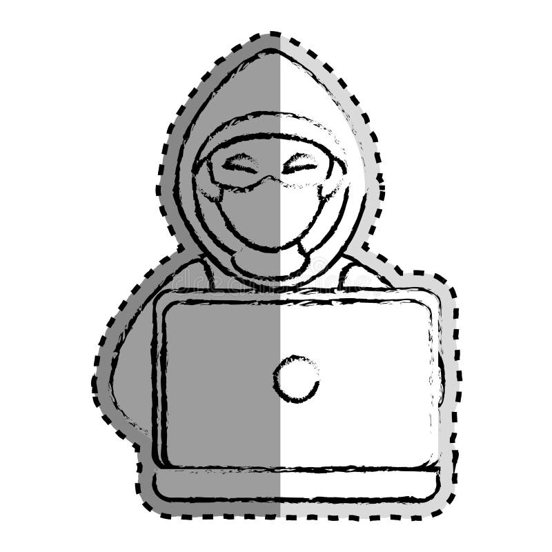 Sticker Monochrome Blurred of Hacker and Laptop Stock Vector ...