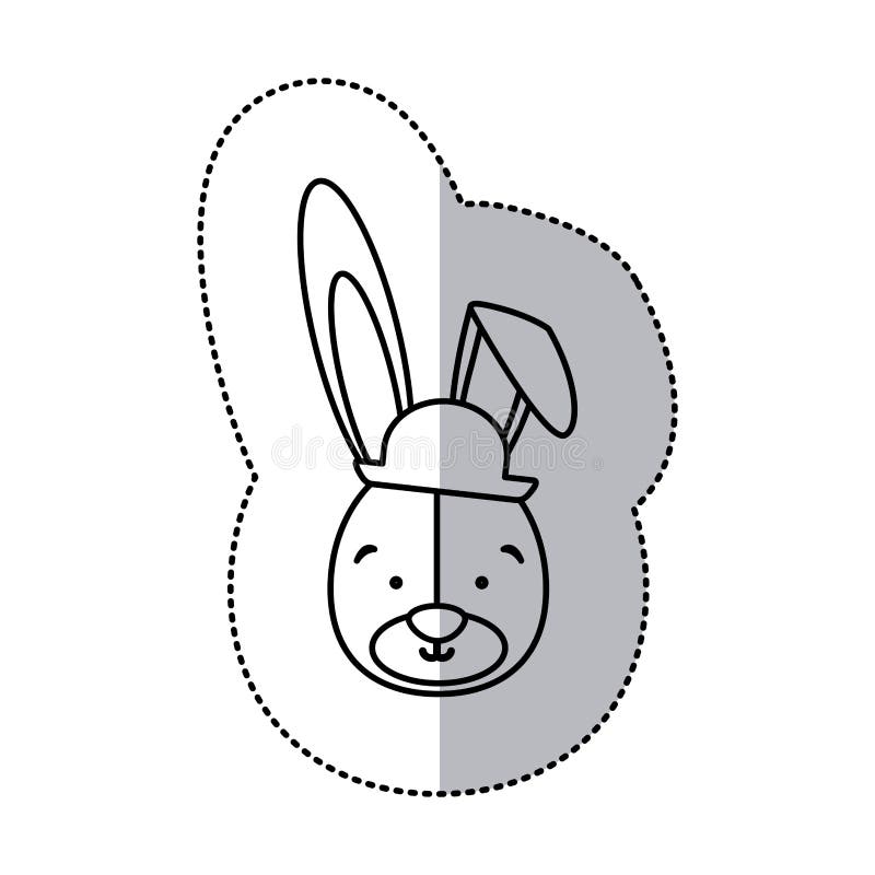 Sticker Monochrome Contour and Half Shadow with Face of Groom Rabbit ...