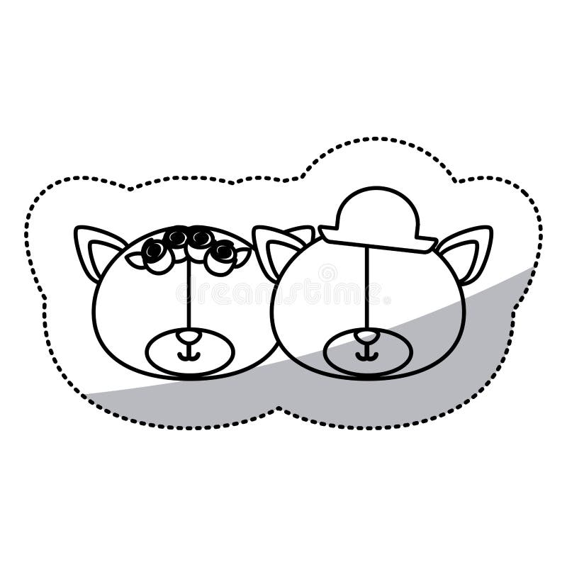 Sticker Monochrome Contour and Half Shadow with Faces Couple of Bears ...