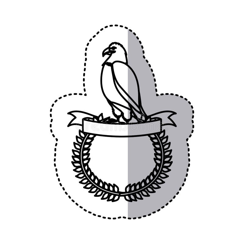 Sticker Monochrome Contour with Round Frame with Eagle Flying Over ...