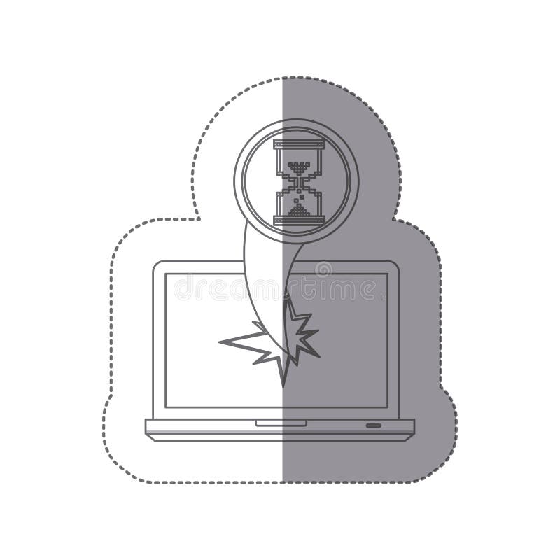 Sticker Monochrome Silhouette Broken Front View Tech Laptop with ...