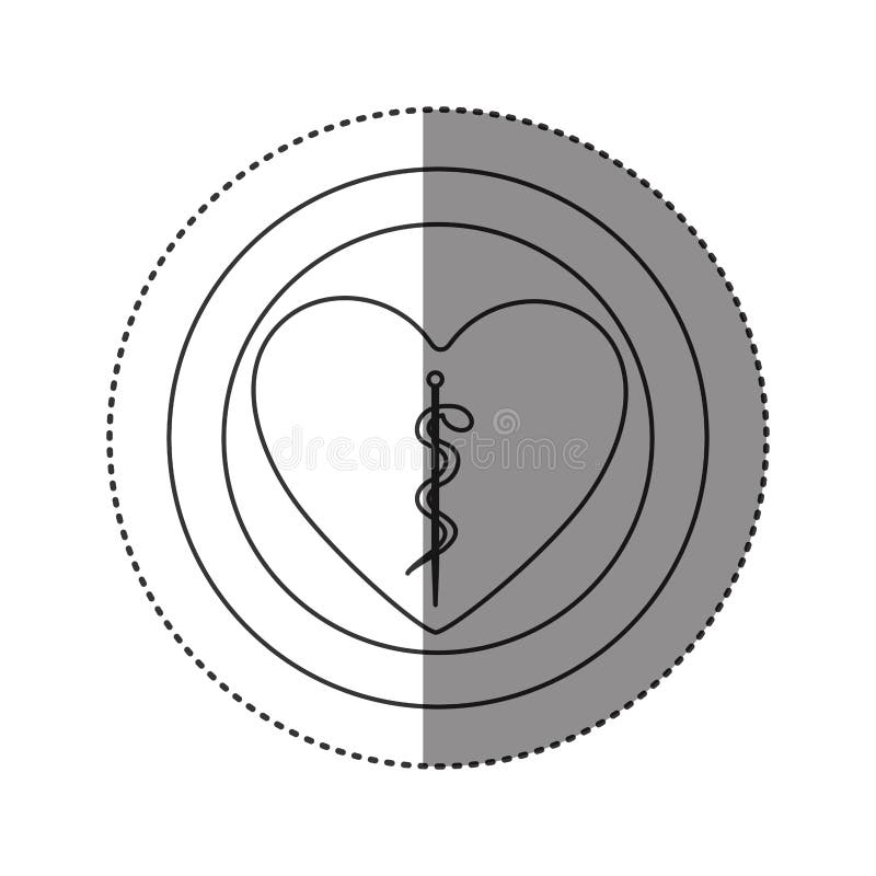 Sticker of Monochrome Silhouette of Heart Inside of Double Circle with ...