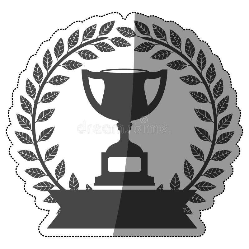 Sticker Monochrome Trophy Cup with Olive Crown and Ribbon and Half ...